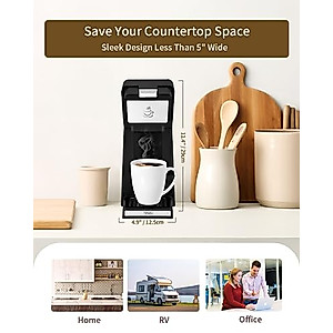 Teglu Upgraded Single Serve Coffee Maker 2 in 1 for K Cup Pods & Ground Coffee, Mini K Cup Coffee Machine 6-14 oz, One Cup Coffee Brewer with One-Bouton Fast Brewing, Reusable Filter, Slim Version