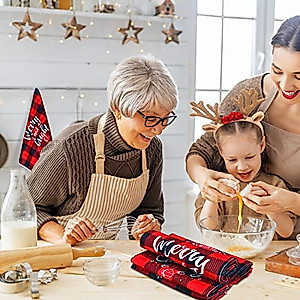 Tudomro 3 Pack Christmas Kitchen Dish Towels Red and Black Plaid Bathroom Hand Towels Buffalo Check Hand Dish Cloths Xmas Soft Washcloths for Home Holiday Party Decor, 23.6 x 15.7 Inches