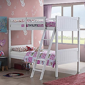 Costzon Wood Twin Over Twin Bunk Beds Convertible 2 Individual Twin Beds for Kids Children, Solid Rubberwood Bunk Bed with Ladder and Safety Rail (White)