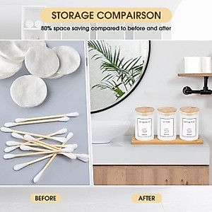 3 Pack Glass Qtip Holder for Bathroom with Bamboo Lids and Tray, 12oz Bathroom Organizers and Storage Accessories Home Decor, Apothecary Jars Qtip Dispenser for Cotton Swab, Cotton Ball and Floss