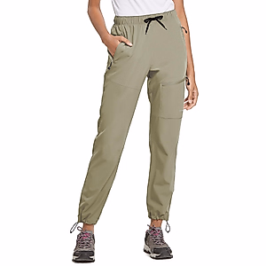 BALEAF Women's Hiking Pants Quick Dry Water Resistant Lightweight Joggers Pant for All Seasons Elastic Waist Light Green Size XS