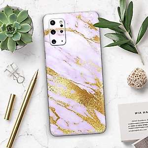 DesignSkinz Purple Marble & Digital Gold Foil V7 Protective Vinyl Decal Wrap Skin Cover Compatible with The Samsung Galaxy S20 (Screen Trim & Back Glass Skin)