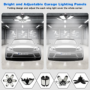 POLARPRA LED Garage Light - 160W LED Garage Ceiling Light 64000LM 6500K Super Bright Garage Lighting w/ 6 Deformable Panels Screw in Shop Light for Basement Workshop Warehouse Attic - 4Pack