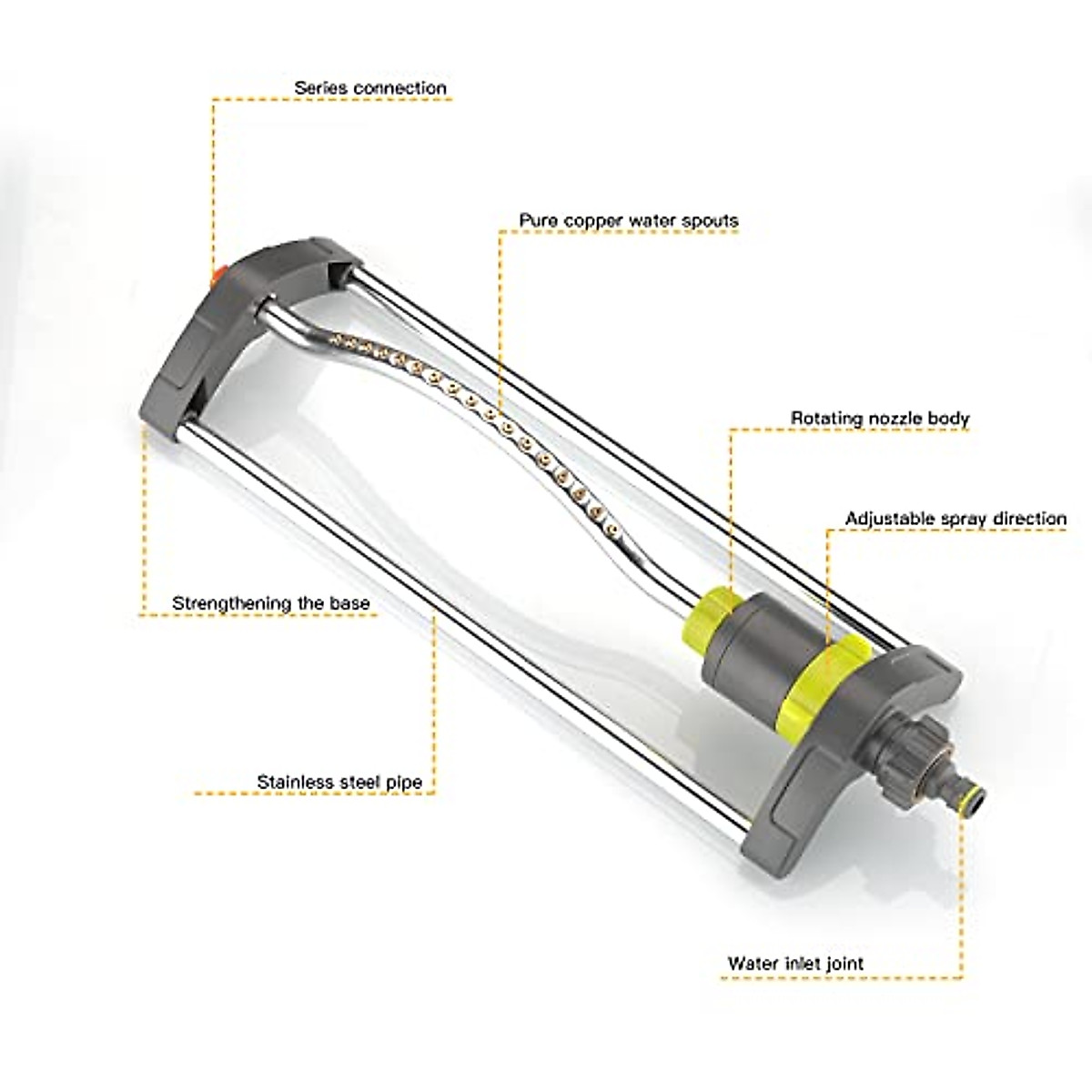 HH Together Metal Oscillating Garden Sprinkler 17 Clog-Resistant Brass Nozzles and Rust-Proof Aluminum Base, Large Area Watering Coverage, Great for Lawn, Front or Back Yard Sprinkling