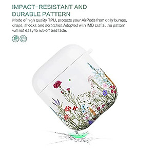 Cutebricase Airpods Case, Yellow Flowers Airpod Case for Women Girls Protective Hard Airpod Case Cover for Apple AirPods 2 & 1 with Keychain Compatible with Wireless Charging (Flowers)