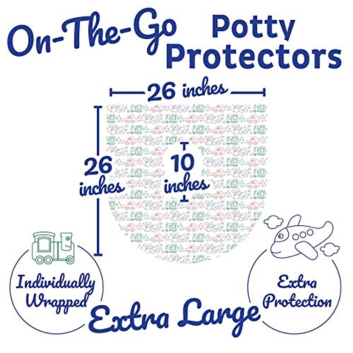 Cadily On-The-Go Disposable Toilet Seat Covers for Kids & Adults: 20 X-Large, Waterproof, Portable, Individually Wrapped Toilet Seat Cover That Completely Covers Any Toilet Planes-Trains-Cars