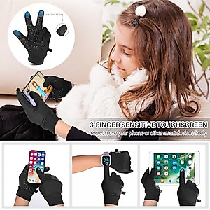 JIAN YA NA Winter Kids Touch Screen Gloves: Waterproof Fleece Warm Mittens Running Soccer Rugby Sports Finger Gloves for 8-10 Years Old Kid Youth Black