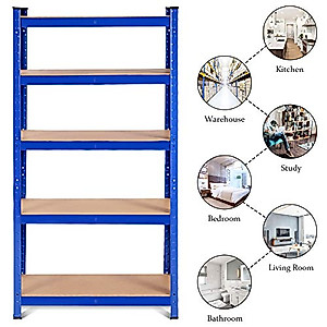 Tangkula Metal Storage Shelves, 60inches Heavy Duty Frame Organizer, 5-Tier Garage Shelf, Multi-Use Storage Shelving Unit, Storage Rack with Adjustable Shelves (30" L×12" W×60" H) (2)