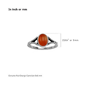 Silvershake 8X6mm Genuine Orange Carnelian 925 Sterling Silver Solitaire Casual Gemstone Ring Virgo Birthstone Size 6.5