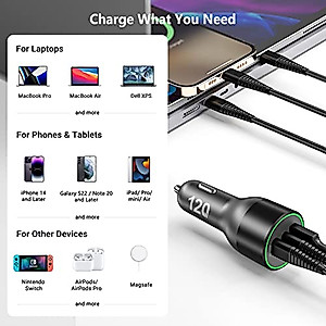 120W USB C Car Charger, 100W Type C PD 30W PPS 45W QC 18W Super Fast Charging LED Cigarette Lighter USB-C Car Adapter for iPhone 13 12 11 Pro Samsung S22 S21 Ultra Note 20 iPad MacBook Pro Air Laptop