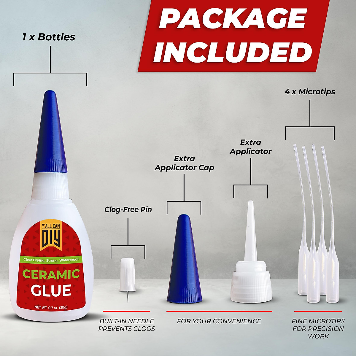 Y'allCanDiy Waterproof Ceramic Glue - Temperature Resistant Ceramic CA Glue Repair for Pottery, No Smell After Cure. Best Cyanoacrylate Based Adhesive for China and Porcelain