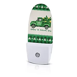 St. Patrick's Day Night Light, LED Plug in Night Light, Green Black Checkered Truck Lucky Clover Gold Night Lights with Dusk to Dawn Sensor Decorative Kids/Adults Nightlight for Bedroom Bathroom