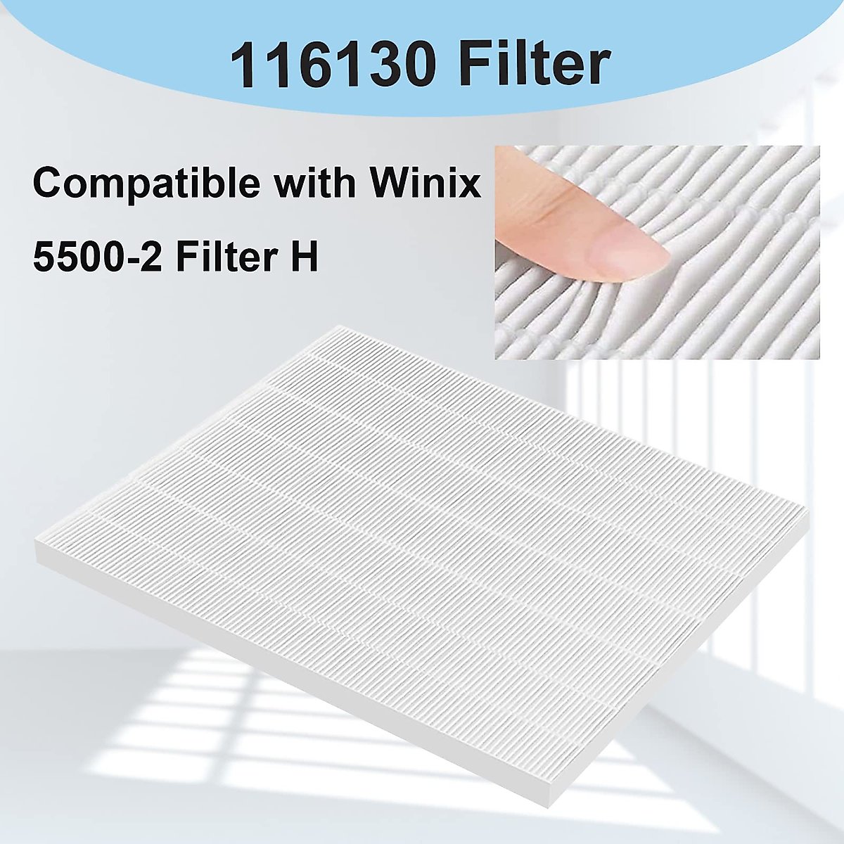 RONGJU Replacement 116130 Filter H for Winix 5500-2, 2 Filter & 2 Activated Carbon Filter Combo Pack Compare to Part # 116130