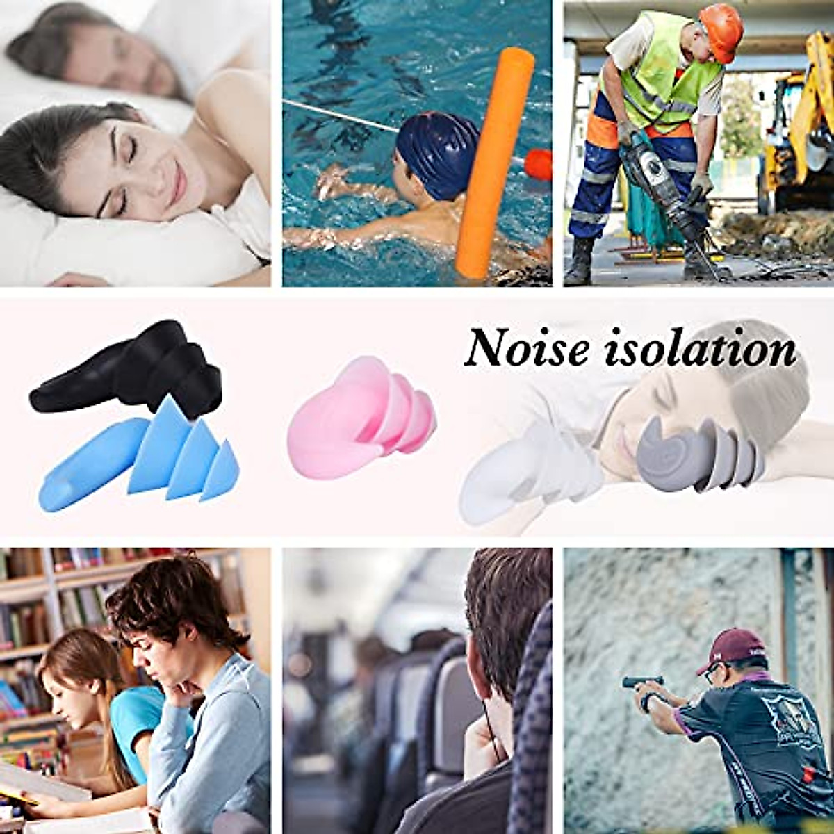 Ear Plugs for Sleeping, Noise Canceling earplugs, Reusable Flexible Silicone, 3 Colors Waterproof Noise Reduction Ear Plugs for Swimming, Concerts, Airplanes(BlackPinkBlue)