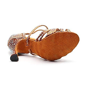 Heeled Sandals for Women Social Dance Shoes,Latin Dance Shoes, Women's Peep Toe Cross Strap Rhinestones Latin Tango Ballroom Modern Dance Shoes Wedding Social Party Sandals