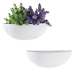 MyGift White Ceramic Wall Planters for Indoor Plants, Half Bowl Hanging Vase, Wall Mounted Succulent Planters, Set of 2