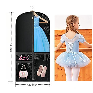 Sanseenia Clear Dance Costume Garment Bag, 39 Inch Garment Bag for Dance Competitions, Kids Hanging Clothes Cover for Girls Closet Storage with 3 Zippered Pockets