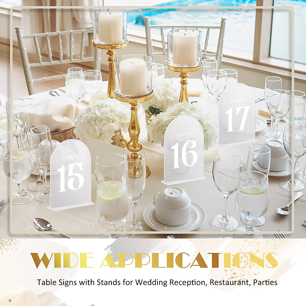 30 Sets Frosted Arch Wedding Table Numbers with Stands 1-30 Acrylic Table Signs 5 x 7 Inch Numbers Signs and Holders for Centerpiece Reception Decoration Party Anniversary Event