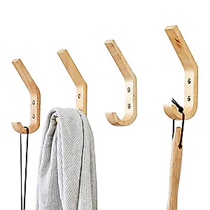 YOYAI 4 PCS Wood Coat Hook Wall Mounted Vintage Single Hook Hat Rack Towel Hanger Wood Wall Hooks Wall Organizer Decorative Heavy Duty