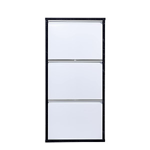 KASER Shoe Storage Cabinet - Wood & Metal 3 Drawer 20" Wall Mountable, Shoe Storage for Entryway, No Assembly - Slim - 2-3 Pair per Tier (White Front - Black Frame)