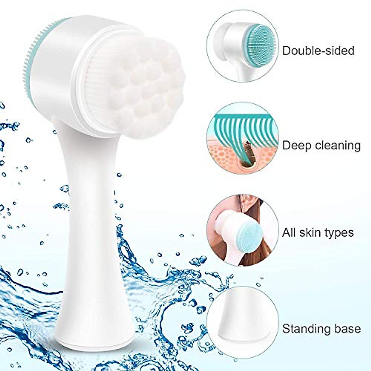 Manual Facial Cleansing Brush, 2-in-1 Skin Care face Brush, Silicone Facial Scrubber Manual Dual Face Wash Brush for Deep Pore Exfoliation Massaging (Blue)