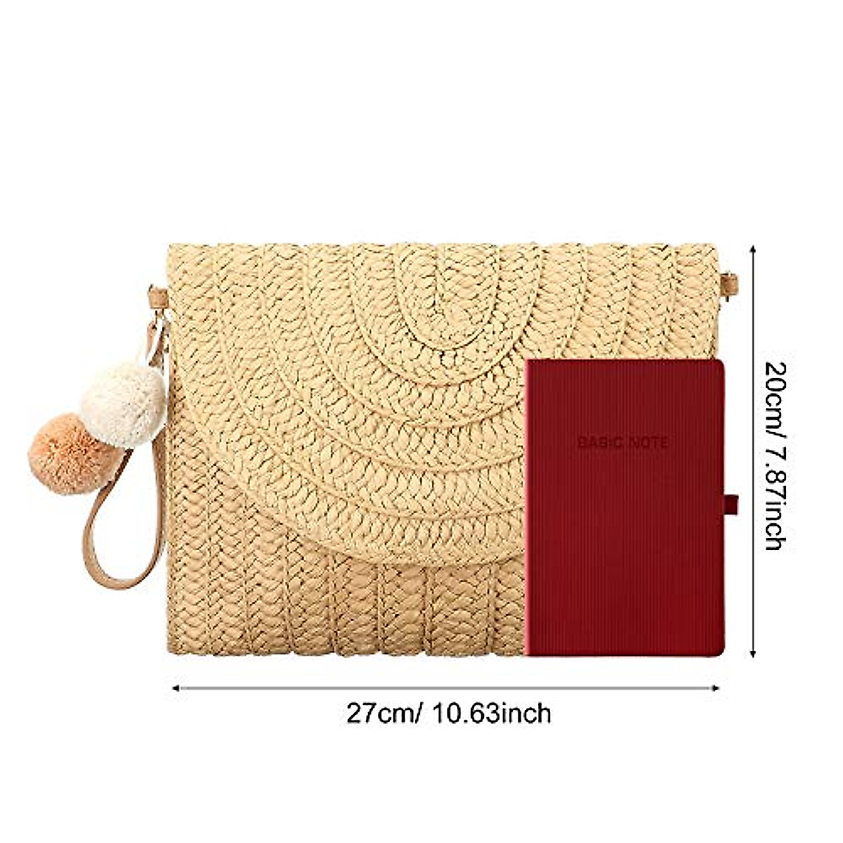 Frienda Straw Shoulder Bag Clutch Straw Crossbody Bag Beach Straw Handmade Bag Woven Rattan Bag for Women Envelope Wallet (Light Brown)