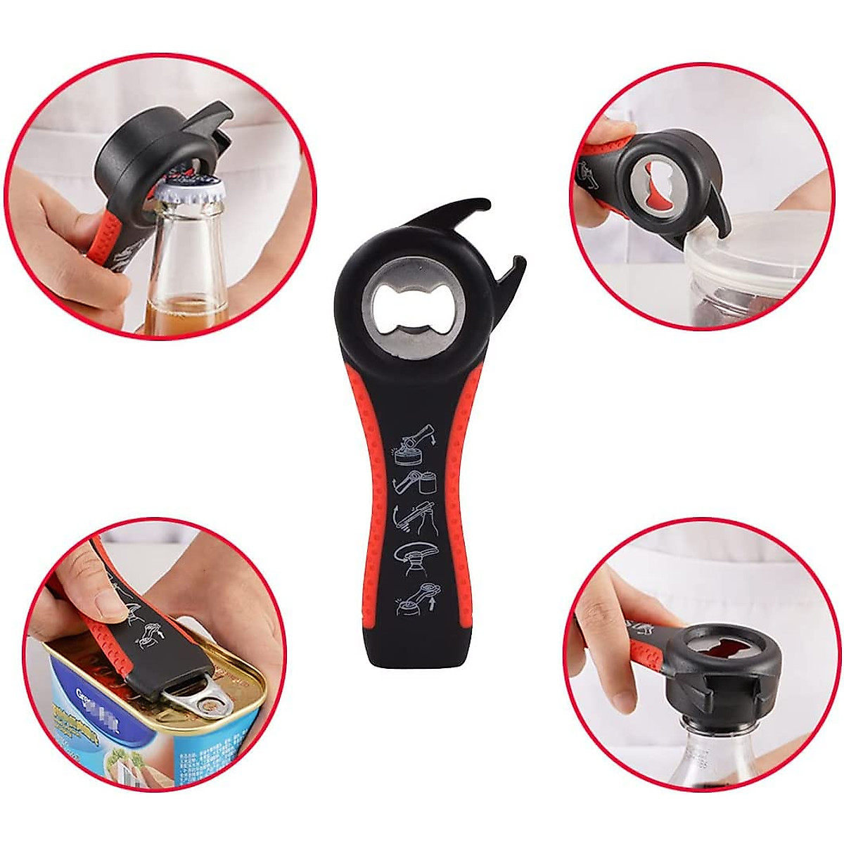 4-in-1 Can Opener & Jar Opener Tool - Perfect for Seniors with Arthritis, Arthritic Hands - Durable Kitchen Tools, Ideal Gift for Elderly Women - Bottle & Lid Opener, Hinged Gripper for Opening Jars