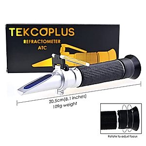 0-10% Brix Refractometer for Testing Sugar Content Maple sap Syrup, Low-Concentrated Sugar Solutions, Tea, Portable Hand Held Sugar Content Measurement with ATC Function and LED Light, pipettes