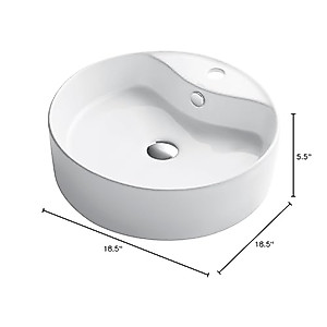 KRAUS KCV-142 Elavo Round Vessel Porcelain Ceramic Bathroom Sink 18 Inch in White with Overflow