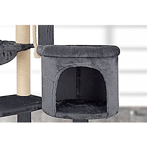 Youpet Fashion Design Cat Tree with Cat Condo Hammock and Two Replacement Hanging Balls,Grey