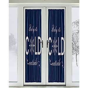 LEOSUCRE Blackout Door Curtains for Doorway Privacy, Christmas French Door Curtain Thermal Insulated Curtains for Front Door Rod Pocket Glass Door Panel 54x72in Cold Winter Snowflakes Blue Backdrop