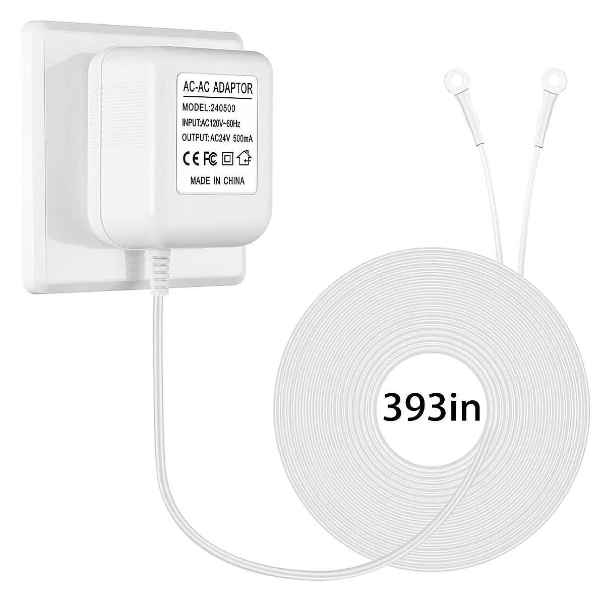 24V Transformer for Ring Doorbell Transformer C Wire Adapter Thermostat, 24V Doorbell Power Compatible with Wyze,Ring,Nest Ecobee,Honeywell, Eufy and Nest Hello Video Doorbells,White 33 Foot Length