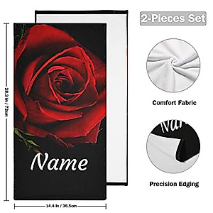 Red Rose Flower Close Up Custom Towels Set of 2 Hand Towel Personalized Name Face Towel Soft Dish Towels for Gym Bath Kitchen Decor 28x14 Inches