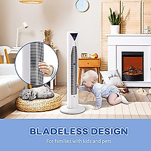 HOMCOM 37.75" 70° Oscillating Tower Fan Cooling for Bedroom with 3 Speeds, 12H Timer, LED Panel, and Remote Control, White