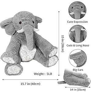 OurHonor Weighted Elephant Stuffed Animals, 5Lb Weighted Plush Giant 16in Elephant Throw Pillow Plushie for Boys, and Girls Christmas (Grey)