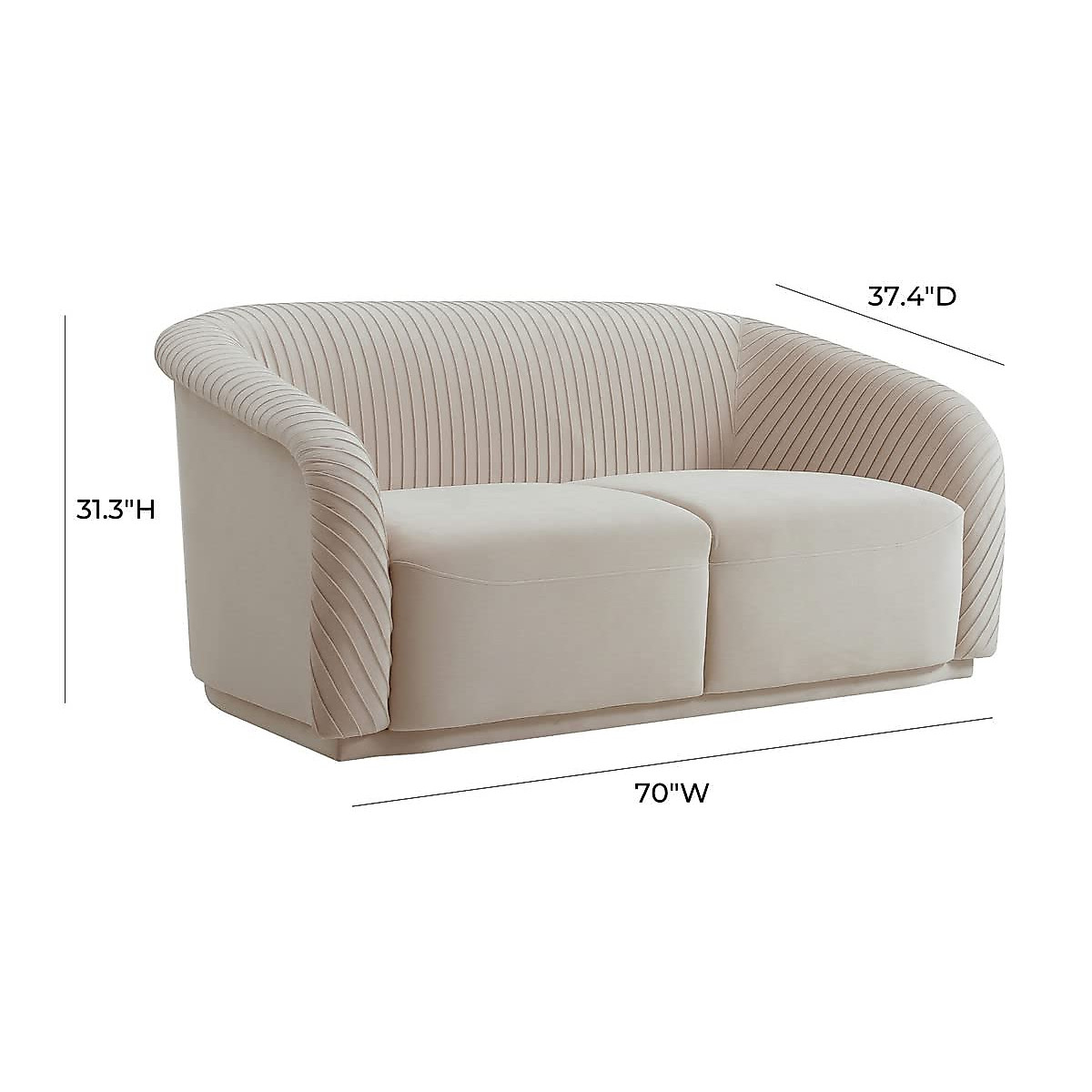 TOV Furniture Yara 31.3" H Velvet & Pine Wood Loveseat in Pleated Beige