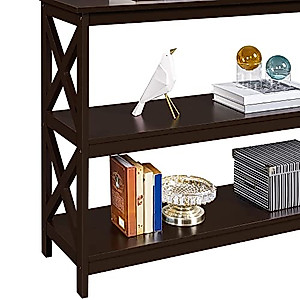 Yaheetech 3 Tier Console Table with 3 Storage Shelves, Entryway Table Sofa Side Narrow Long Table Bookshelf for Hallway Living Room, Accent Furniture, Espresso