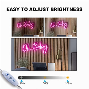 Oh Baby Neon Sign 24inch Big for Backdrop,Baby Shower, Large Pink Oh Baby Sign for Wall Decor, Events, Gathering Oh Baby Led Sign for baby shower Decorations