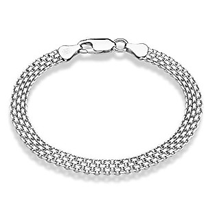 Miabella 925 Sterling Silver Italian 6mm Solid Bismark Mesh Link Chain Bracelet for Women, Made in Italy (Length 7 Inches (Small))