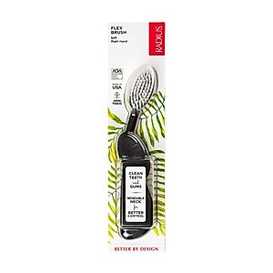 RADIUS Flex Brush with Soft Bristles Toothbrush BPA Free & ADA Accepted Designed to Improve Gum Health & Reduce Issues - Right Hand - Black/White - Pack of 1
