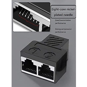RJ45 Ethernet Splitter Adapter, 2 Pack 1 to 2 Ethernet Splitter 8P8C Socket Extender to Connect to LAN Network Internet Splitter Adapter, for Cat5, 5e, Cat6, Cat7, Black