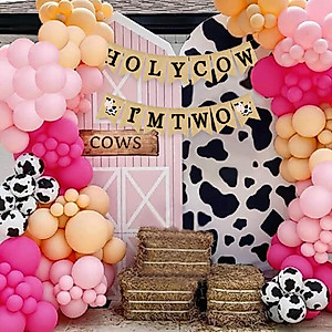 Holy Cow I'm Two Banner Farm 2nd Birthday Party Decoration Barnyard Burlap Garlands Western Boy Girl Second Birthday Supplies Black