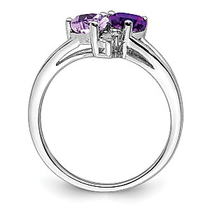 IceCarats 925 Sterling Silver Purple Amethyst Pink Quartz Diamond Heart Love Ring size 7