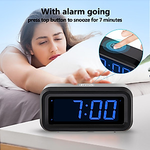 Timegyro Digital Alarm Clock Battery Operated with LED Display for Bedrooms, Long Battery Life, 3 Brightness Adjustable, 12/24 Hour, Snooze, Black Case with Blue Digits