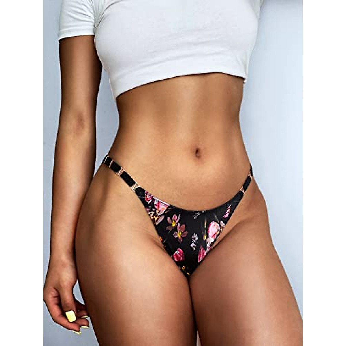 Meshal Sexy G-string Thongs for Women Super Soft Fabric Panties T Back Underpants 5Pack Hipster (6Pack(Metal waist),Large)