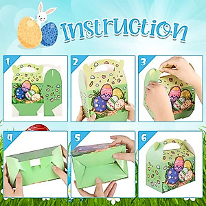 24 Pcs Easter Treat Boxes Happy Easter Gift Boxes, Easter Cookie Gift Box with Handle Bunny Eggs Easter Basket Containers Rabbit Shape Candy Goody Cookie Box Holder for School Classroom Party Favor Supplies