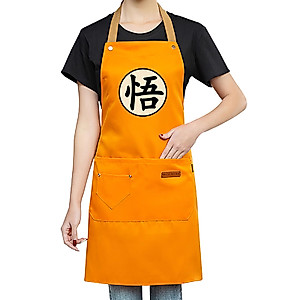 Aiabaleaft Anime Cartoon Apron Water Stain Resistant Orange Chef Cooking Kitchen BBQ Work Aprons with Pockets for Men Women