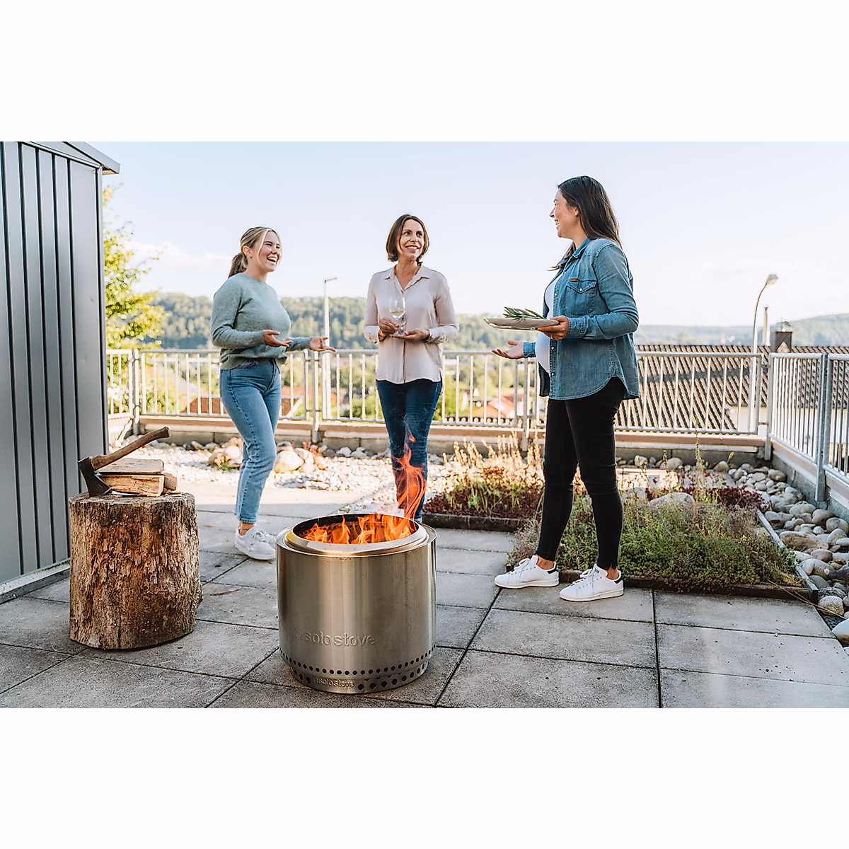 Solo Stove Bonfire Essential Bundle 2.0 | Incl. Smokeless Fire Pit, Stand, Lid, Camping Accessories, Portable for Wood Burning, Removable Ash Pan, Stainless Steel, H: 16.75in x Dia: 19.5in, 21.75lbs