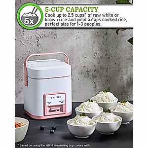 TLOG Mini Rice Cooker 2.5-Cup Uncooked(5-Cup cooked), Healthy Ceramic Coating 1.2L Small Rice Cooker for 1-3 People, Portable Travel Rice Cooker with Steam Tray, Rice Maker for Grains, White Rice, Oatmeal, Veggies