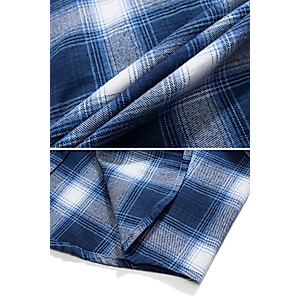 MAGCOMSEN Plaid Shirts for Men Flannel Shirts Long Sleeve Shirts Casual Shirts Work Shirts Athletic Shirts Mens Work Shirt Corduroy Shirts for Men Blue White